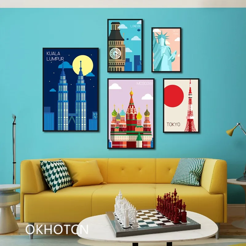 Modern-Cartoon-City-Lanscape-Wall-Art-Pictures-Canvas-Paintings ...