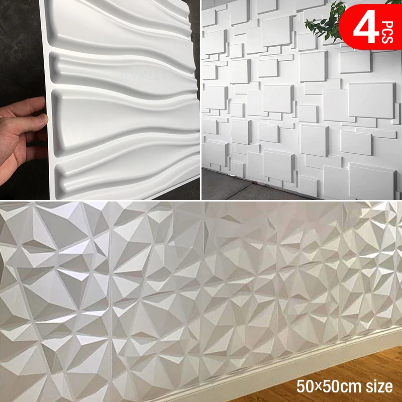 3.3ft/1m 4PCS 50x50cm Decorative 3D Wall Panels in Diamond Design 3d ...