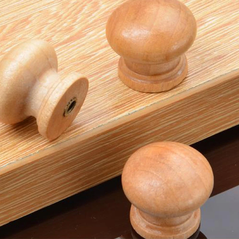 Natural-Wooden-Round-Handles-Solid-Wood-Door-Knobs-Single-Hole-Cabinet ...
