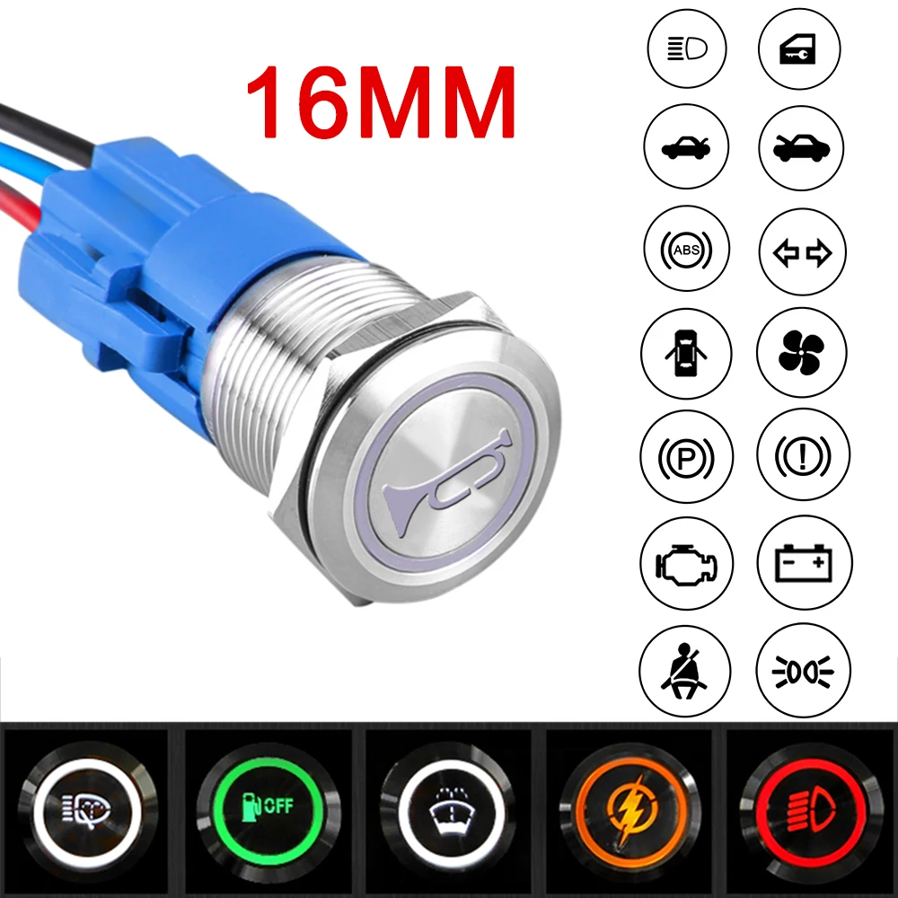 16mm Car Metal Push Button Switch For Customization DIY Automobile and ...