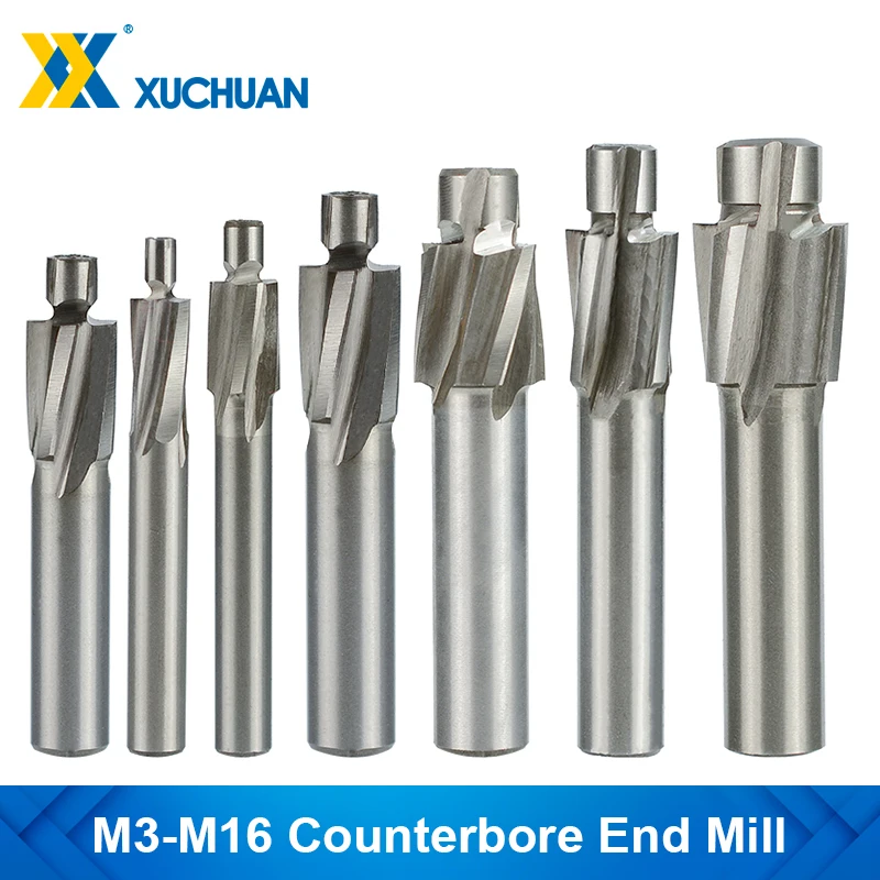 4 Flute Hss Counterbore End Mill M3-m16 Pilot Slotting Tool Milling ...