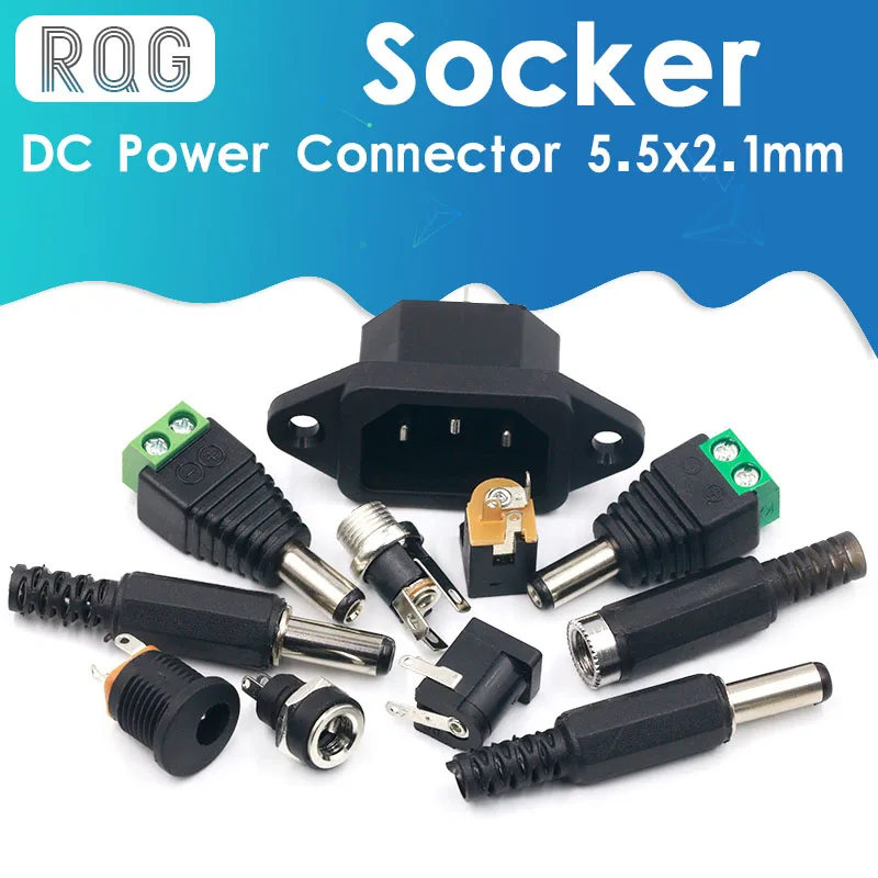 10PCS DC Power Connector pin 2.1x5.5mm Female Plug Jack + Male Plug ...