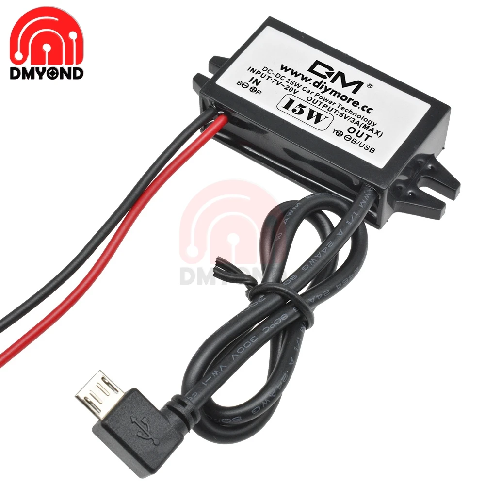 DC-DC Converter 12V to 5V 3A Step-down Power Module Micro USB ...