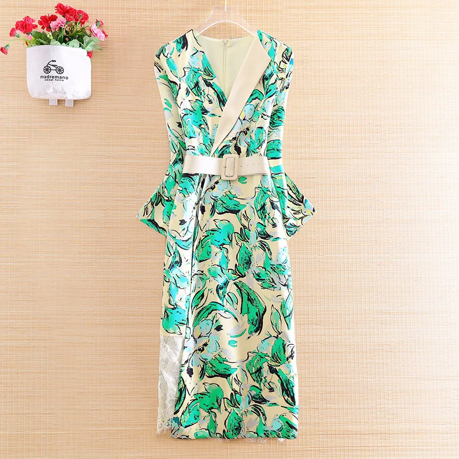 High End Gola Assimétrica Outono Vestido Feminino Estilo étnico Com