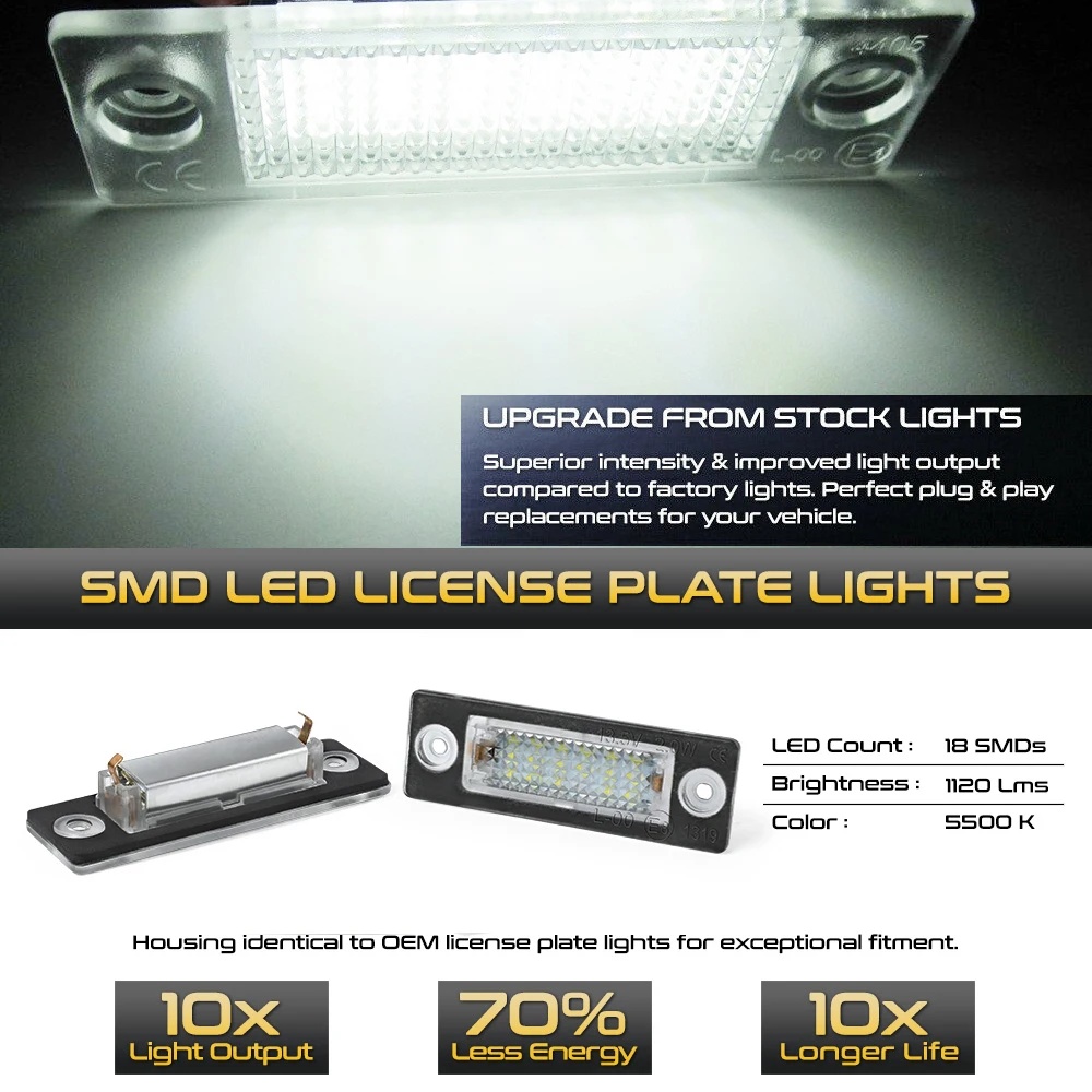 LED License Number Plate Light Lamps For VW Passat B5.5 B6 Caddy MK3 ...