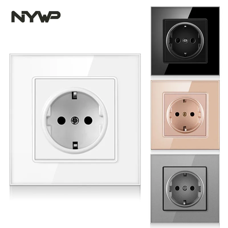 Nywp wall crystal glass panel power socket plug has been grounded, 16a ...