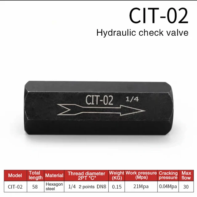 유압 체크 밸브 CIT-02 CIT-03 CIT-04 CIT-06 KC-02 KC-03 KC-04, 스트레이트 체크 오일 압력 유량 조절 제어 밸브