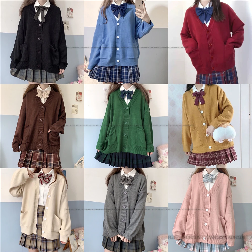 Japan School Sweater Spring Autumn 100% V neck Cotton Knitted Sweater ...