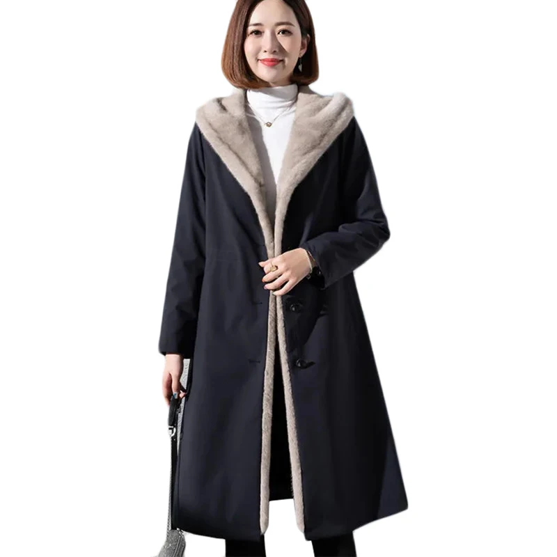 겨울 롱 면 자켓 콜드 웜 파커 오버 코트 플러스 사이즈 여성 어 모조 밍크 모피 라이너 4xl 티몬