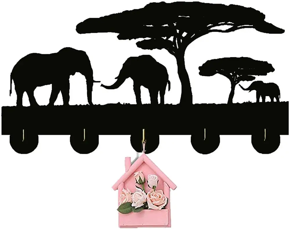 Elephant Animal Key Hooks Wall Hanger Key Rack Holder Wall Hook with 5 ...
