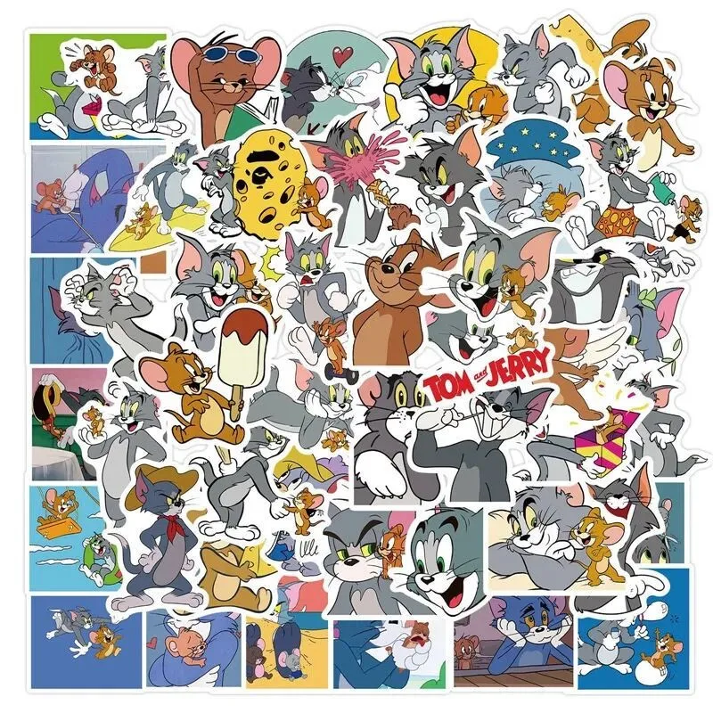 50Pcs Tom Cat and Jerry Mouse Stickers Anime Cartoon waterproof Sticker ...