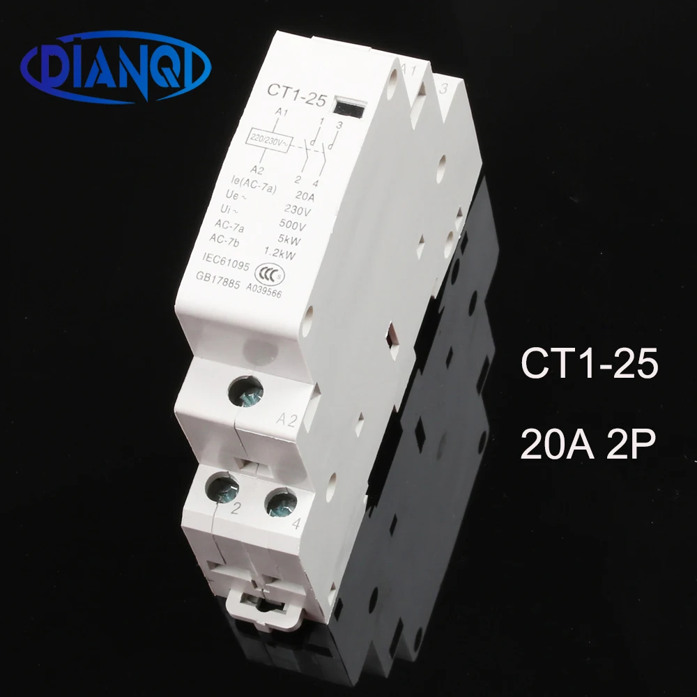 CT1 25 20A 2P 220V/230V Din rail Household ac Modular contactor 2NO ...