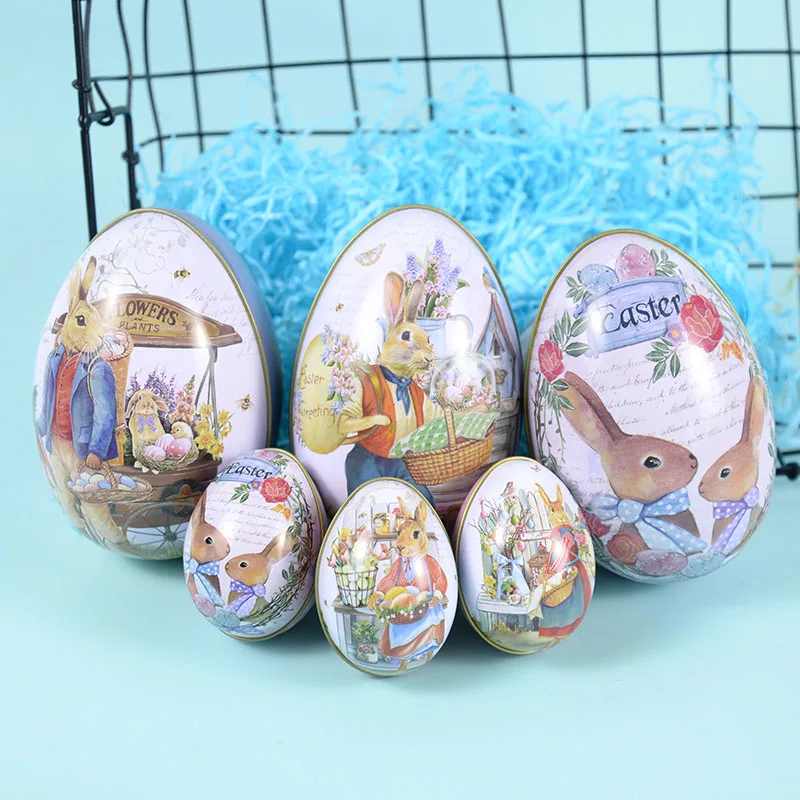 1pc Easter Egg Tinplate Box Cartoon Rabbit Printed Fillable Metal Eggs ...