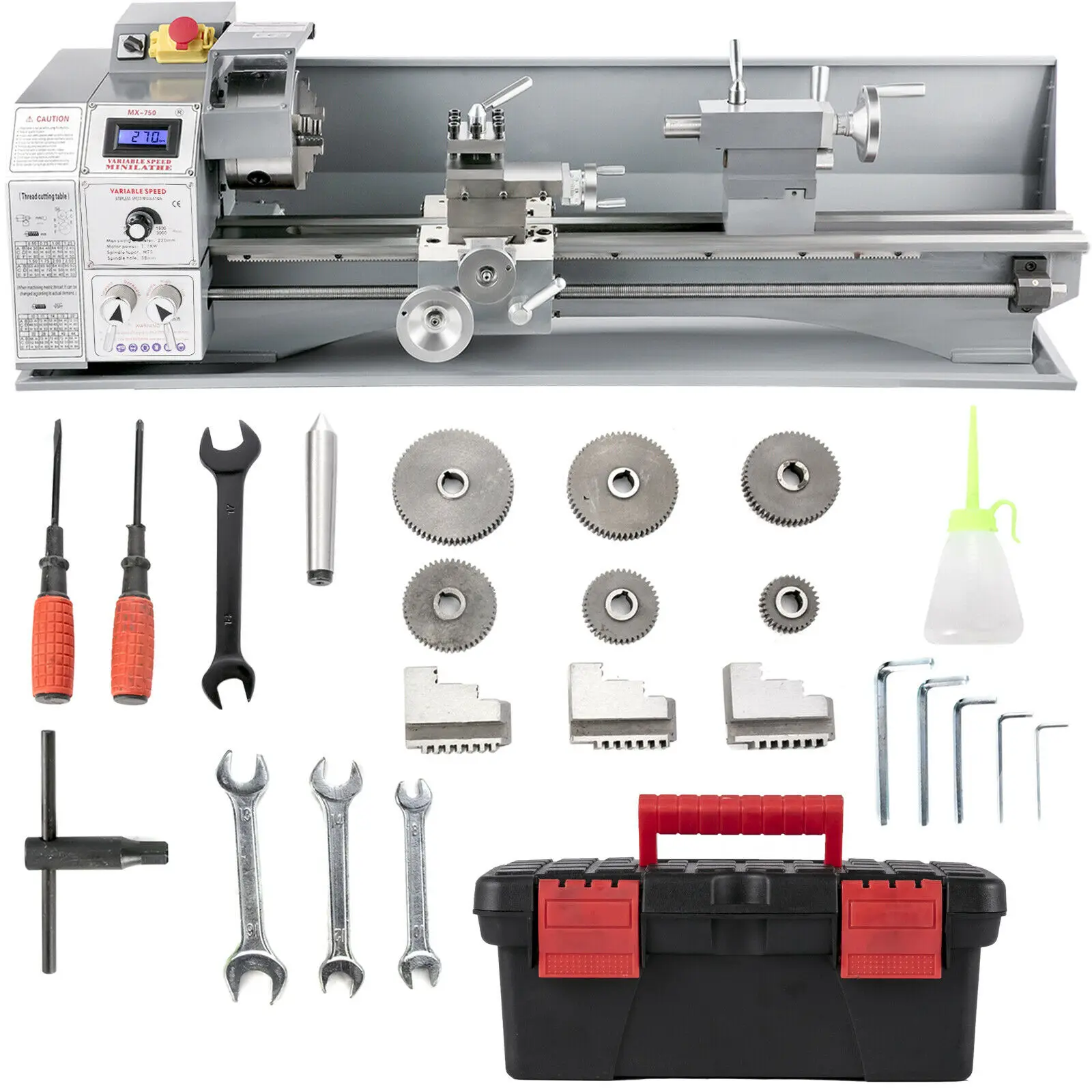 1100W Metal Lathe Mini Lathe Machine Drilling Machine 38mm Hole Through ...