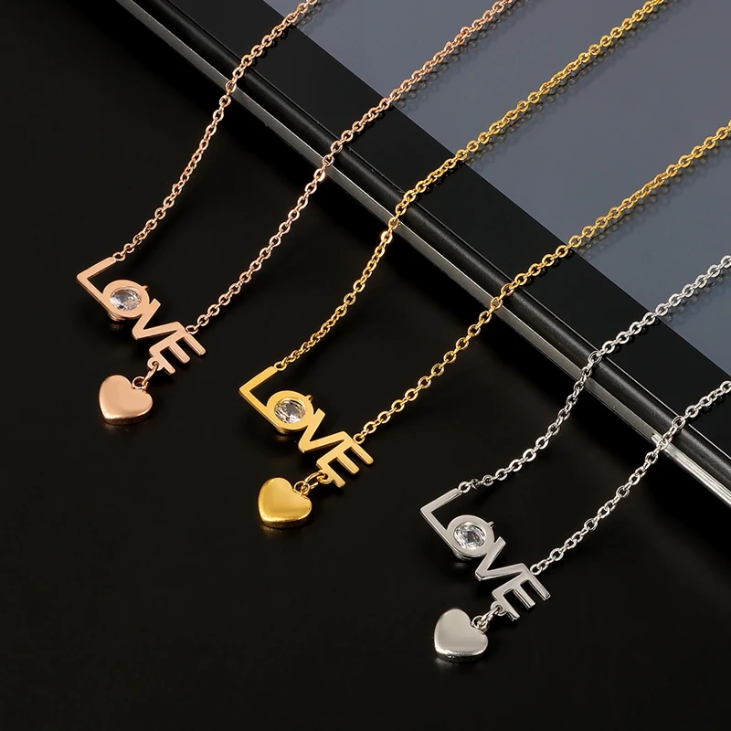 Beautiful Design Women Stainless Steel Gold Word Love With Zircon Stone ...