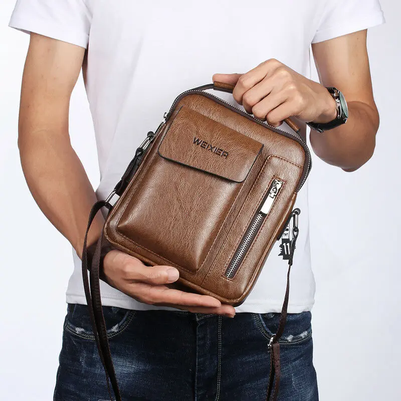 Bolsa de mão masculina pequena casual, retrô, de couro pu, de ombro ...