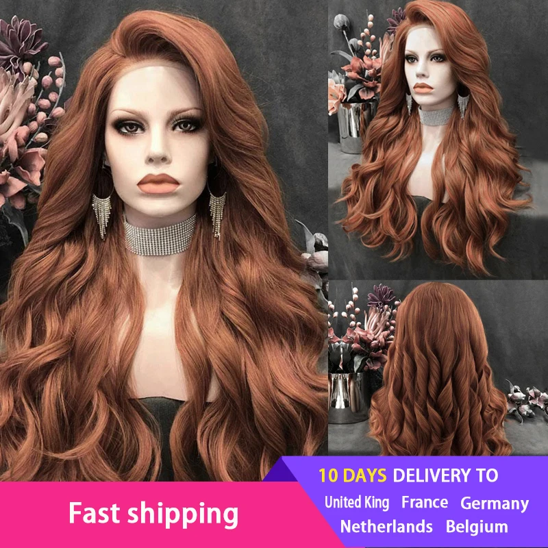 Charisma Long Wavy Wig Synthetic Lace Front Wig Orange Red Color Side ...