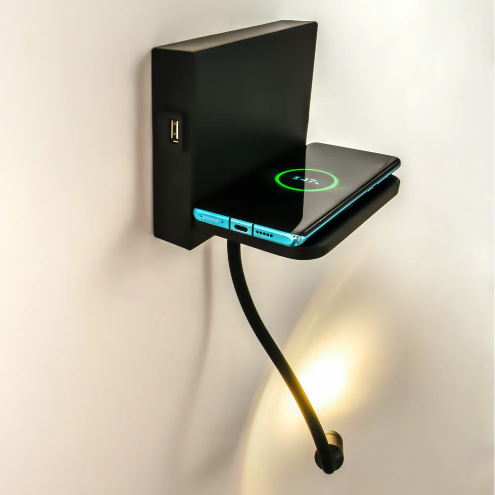 Zerouno-wall-lamp-usb-wireless-charger-light-fixture-flexible-hose-LED ...