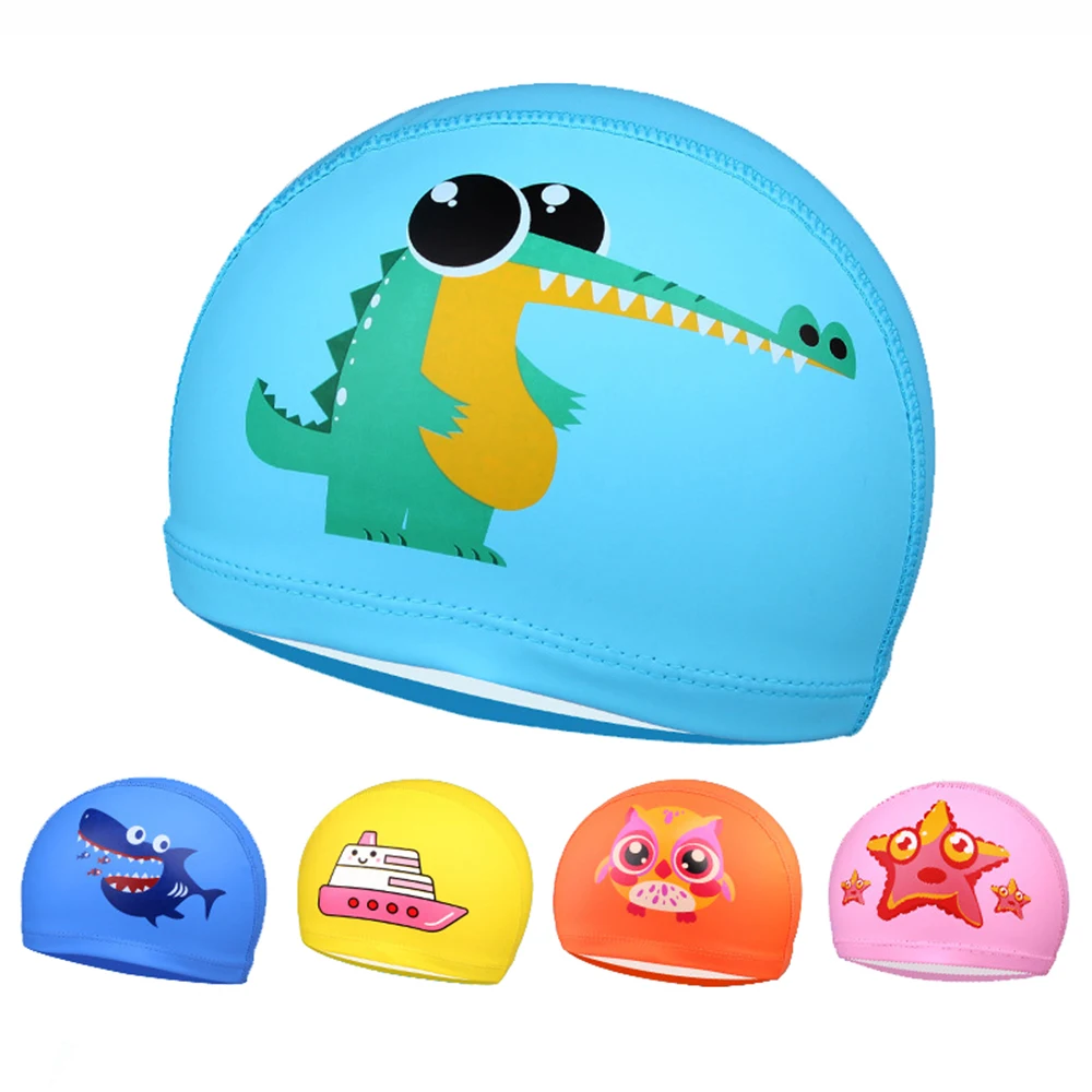 Kids Children Cute Cartoon Sharks Crocodile Starfish Swimming Caps Pu ...