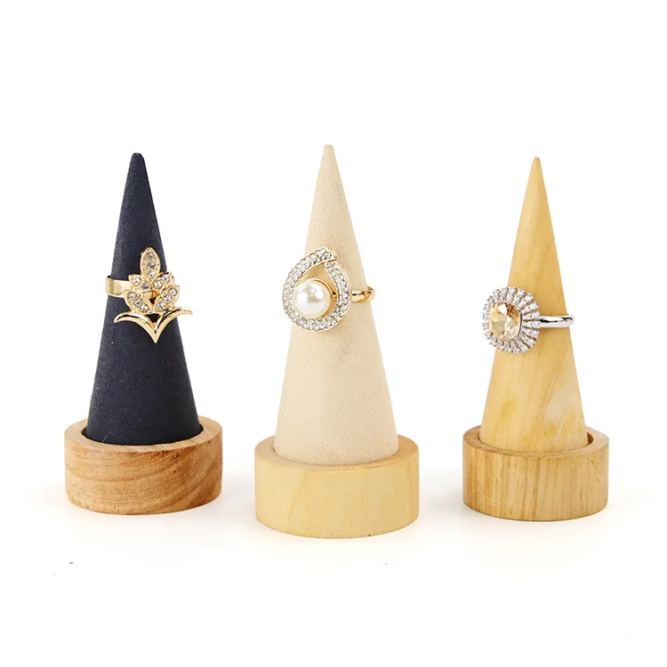 High Quality Wood Jewelry Organizer Ring Display Stand Holder Cone ...