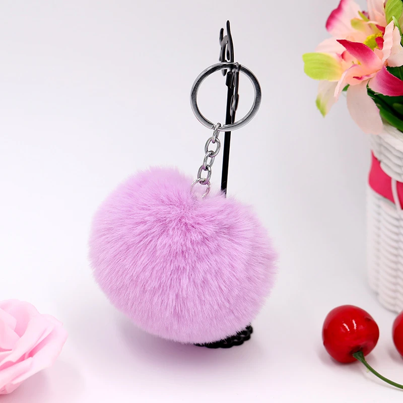 8cm Fluffy Rabbit Fur Ball Key Chain Cute Candy Colors Pompom ...