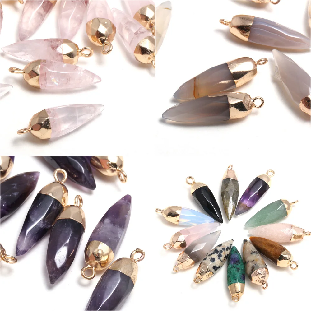 2 Pieces Natural Stone Bullet Shape Section Rose Quarts Pendants ...