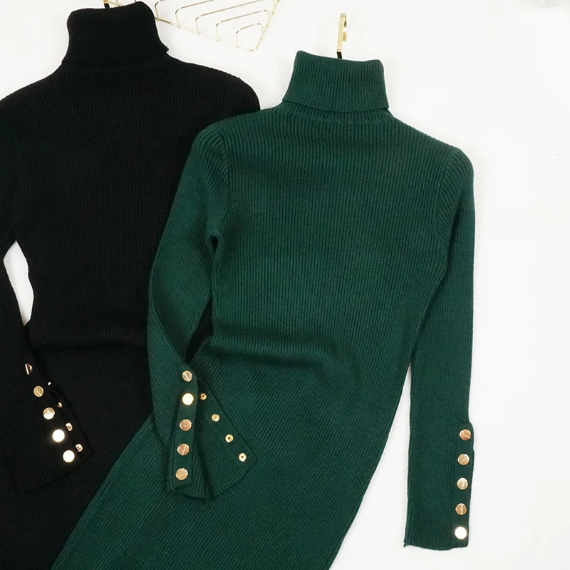 Robe,Robe tricotée à manches longues et à col roulé pour femme, pull ...