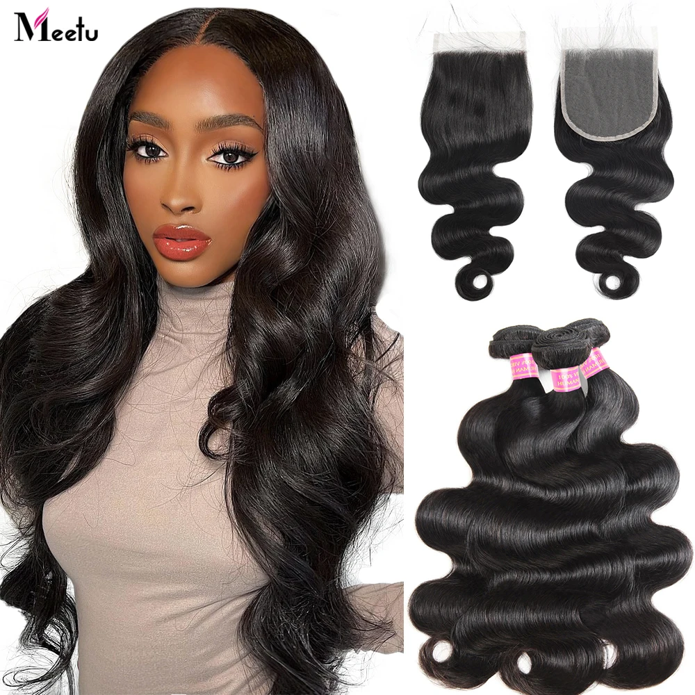Meetu 5x5 Lace Closure with Bundles Malaysian Body Wave Bundles with ...