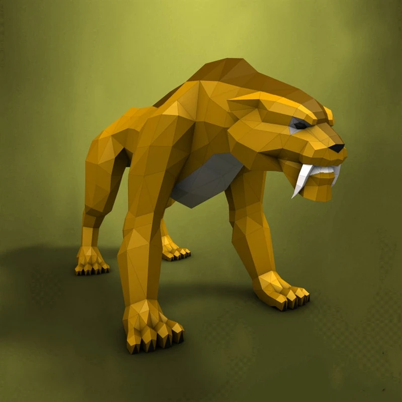 1M-Sabre-toothed-Tiger-Papercraft-Pepakura-Low-Poly-Low-Polygon-3D ...