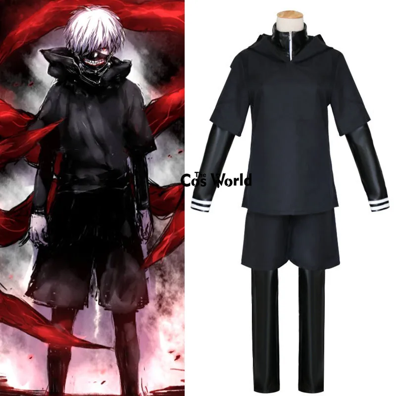 Tokyo-Ghoul-Kaneki-Ken-Black-Coat-Hoodie-Shorts-Uniform-Sportwear-Anime ...