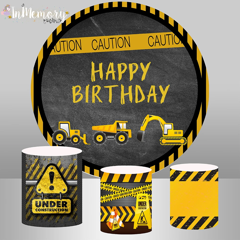 Construction Party Round Background Caution theme Custom Boys 1st ...