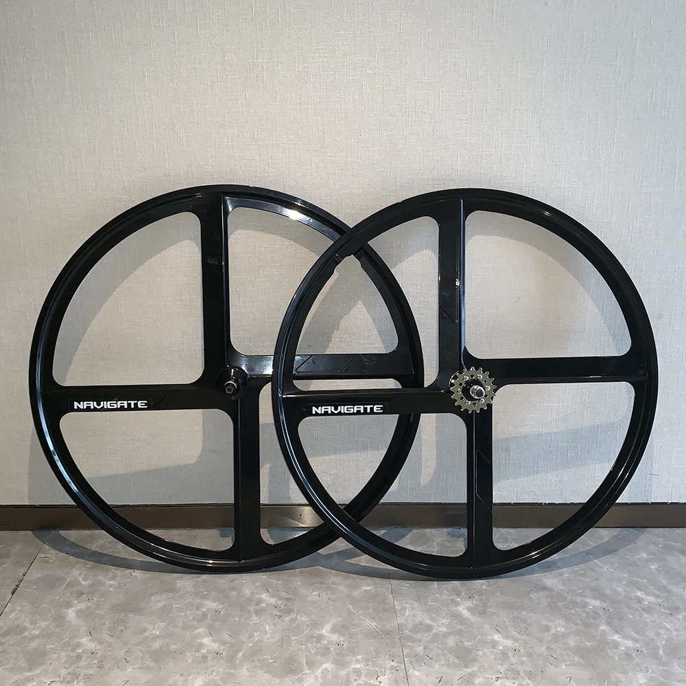 700C Bike Wheel Track Bicycle 4 Spokes Fixie Mag TRI Wheelset Magnesium ...