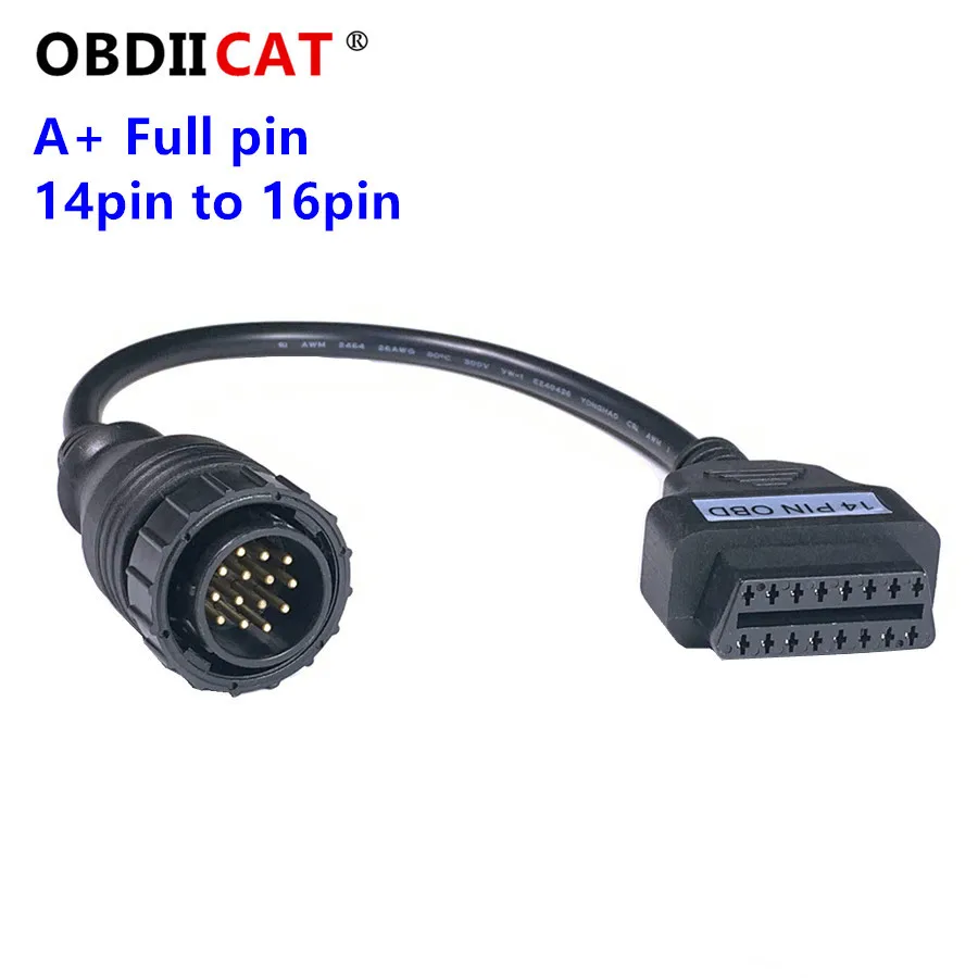 10pcs/lot High quality 14pin to 16pin Cable Adapter Full 14pin to obdii ...
