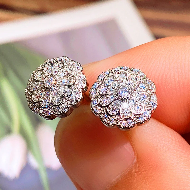 Huitan Dainty Flower Stud Earrings Bling Bling Cubic Zirconia Ear ...