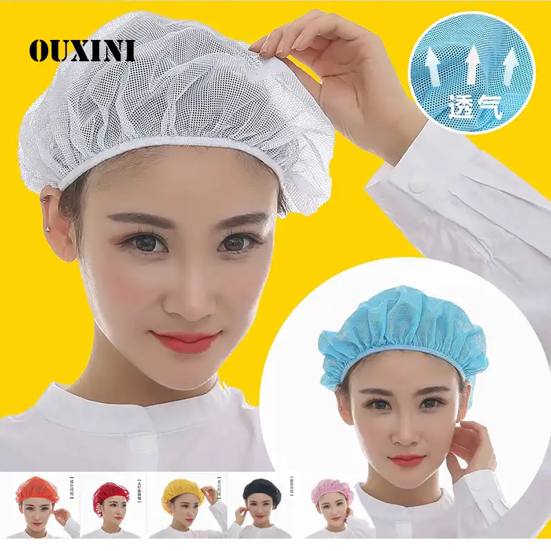 men and women workshop canteen hat chef hat breathable mesh red Food ...