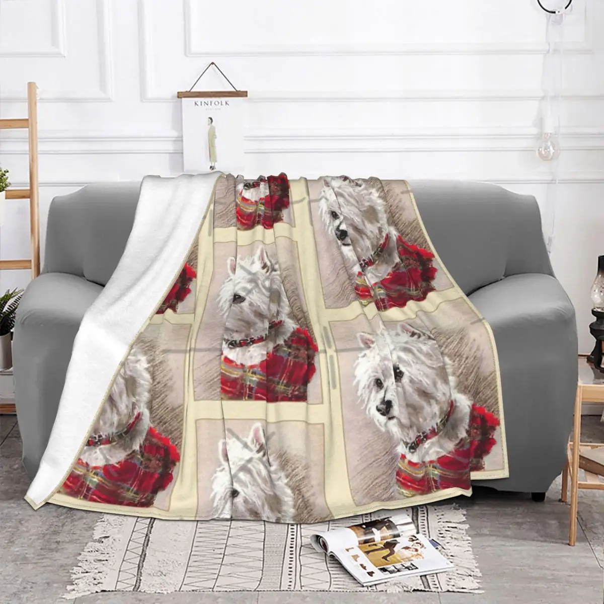 Manta escocesa de Highland Westie para perro, colcha a cuadros para ...