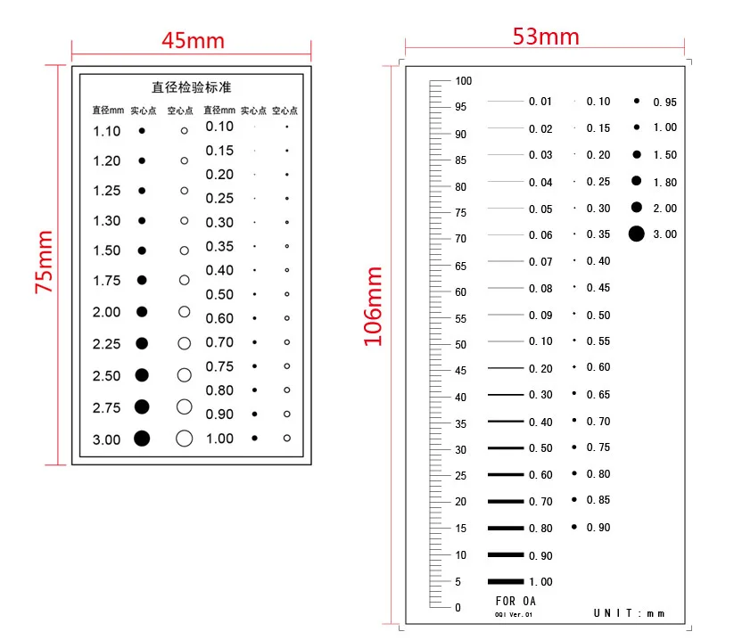 65x100mm Standard Point Gauge Film Ruler Line Width Diameter Area ...