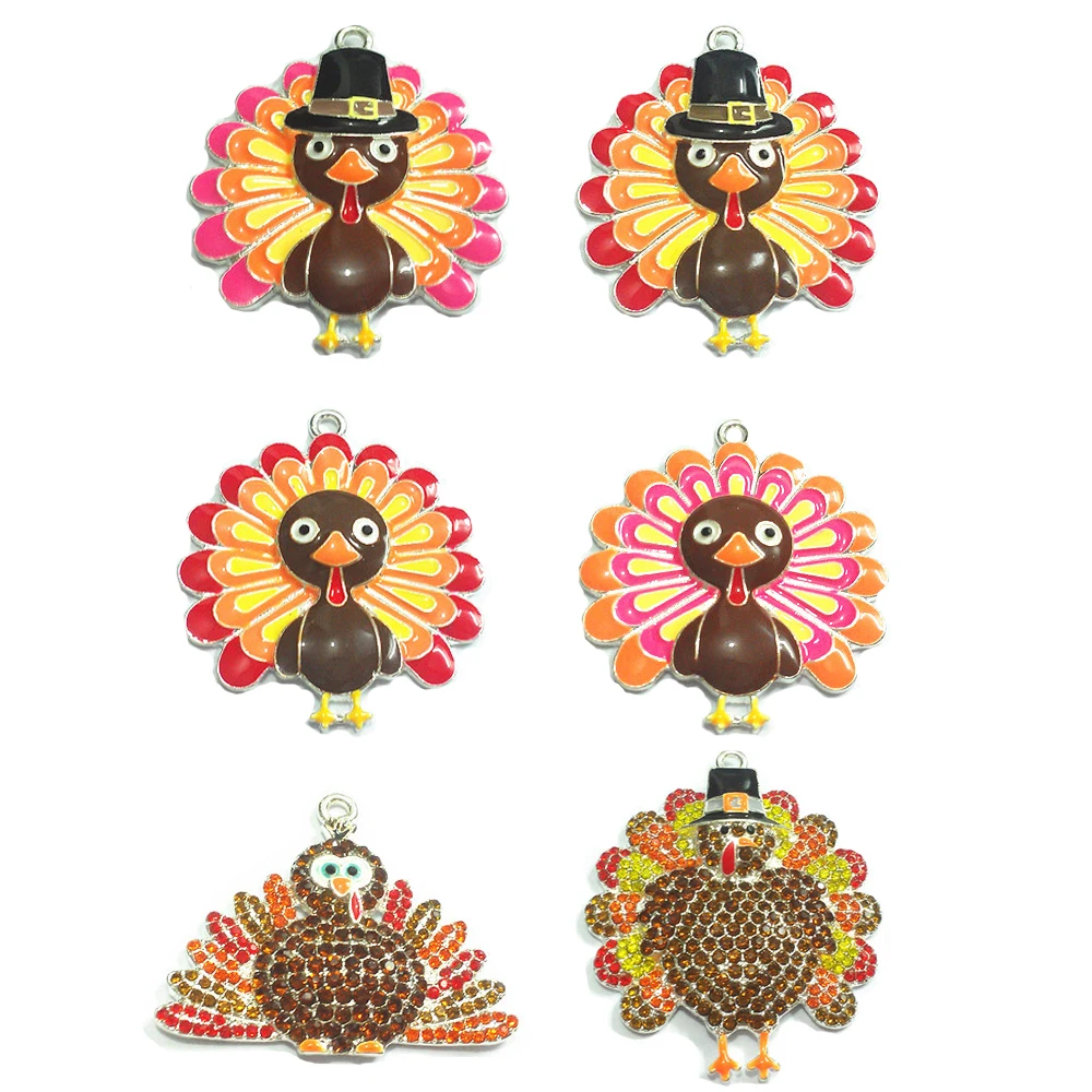Wholesale 10pcs/bag Silver Color Enamel And Rhinestone Thanksgiving Day ...