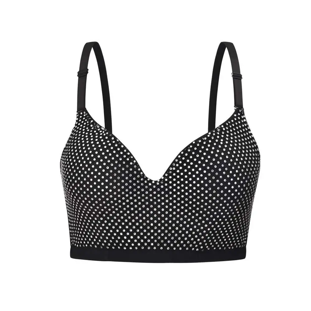 Black Sexy Diamond And Bead Bralette Thin Shoulder Strap Underwear Anti ...