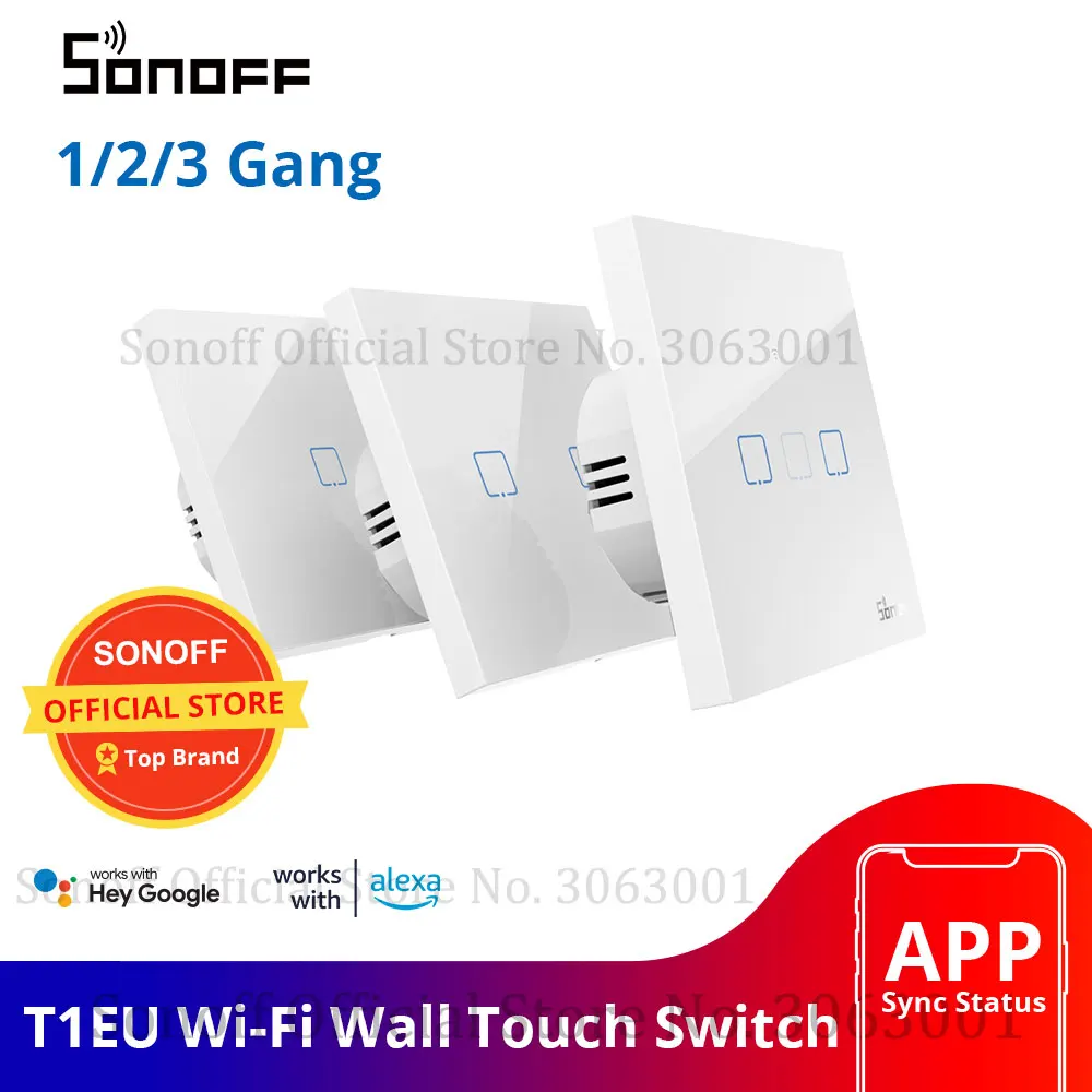 SONOFF New T1EU Wifi Smart Switch Touch Screen Remote ON/OFF 1/2/3 Gang ...