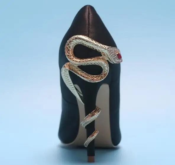 Black-Silk-Woman-high-heels-sexy-pump-golden-Snake-Straped-Heel-female ...