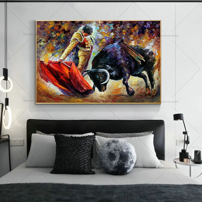 Abstract-Matador-Bull-Fight-Art-Canvas-Painting-Wall-Art-Posters-and ...