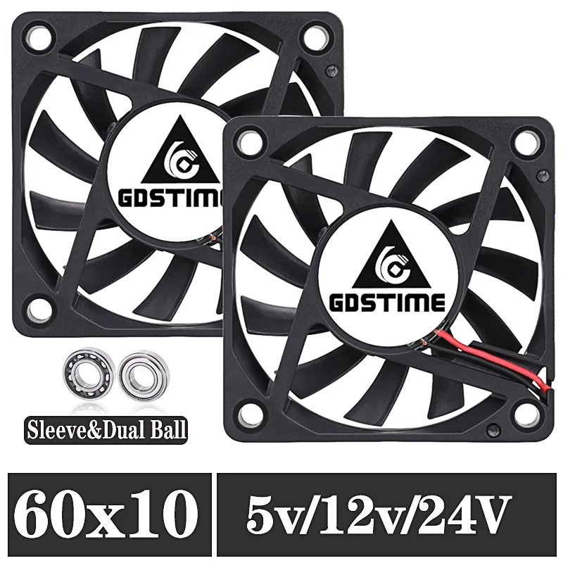 2 Pcs Gdstime 60mm 5V 12V 24V Volt 6cm 60x60x10mm Cooling Fan 6010 For Computer PC CPU Cooler ...