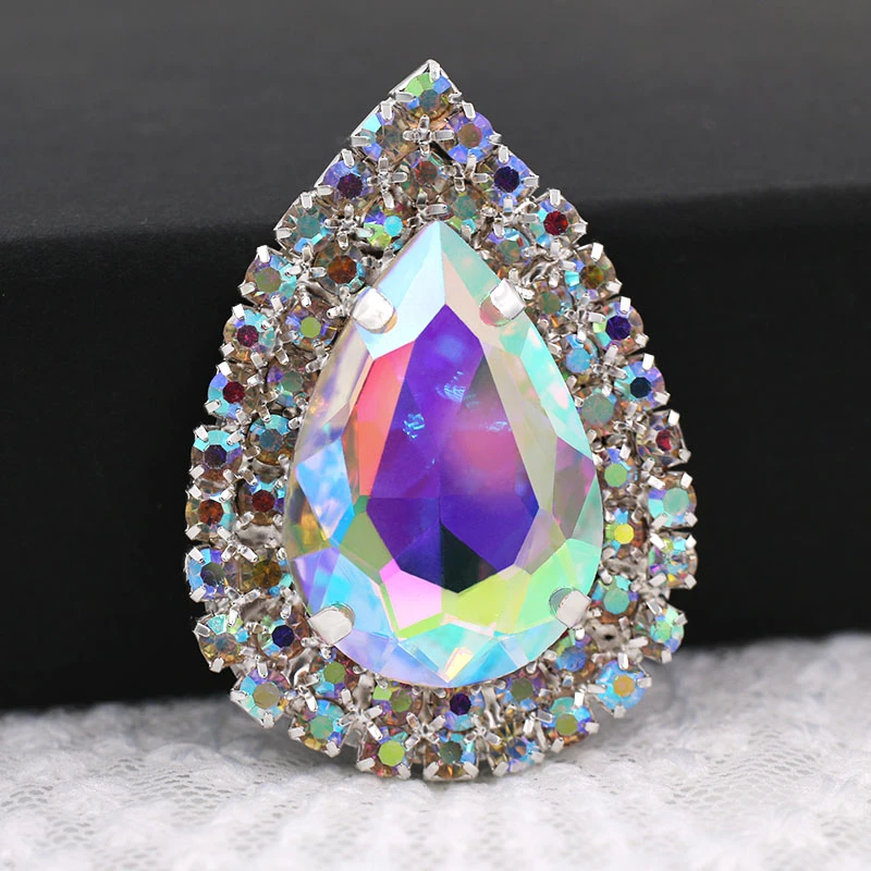 Super Bright 20x30mm Ab Color Dr Shape Silver Base Sew On Rhinestones ...