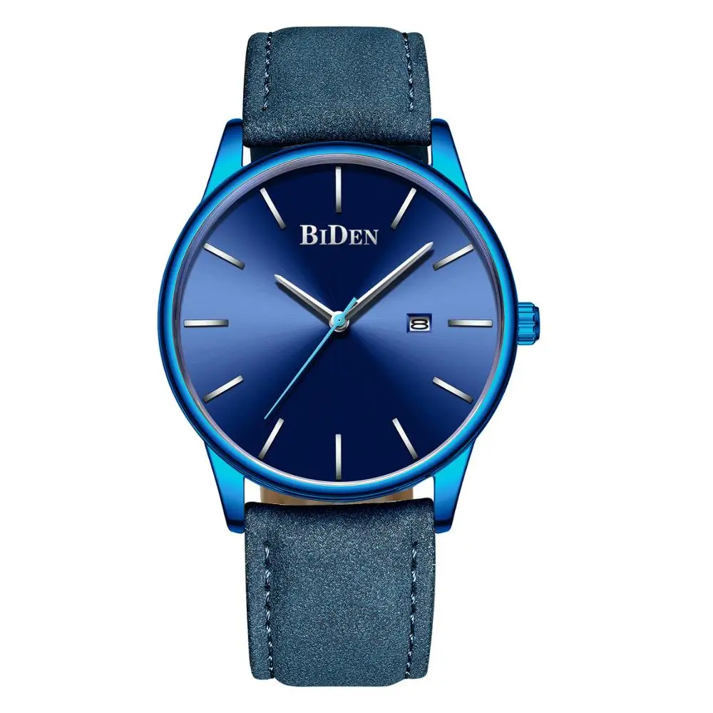 BIDEN 클래식 드레스 남자 시계 패션 스포츠 석영 손목 시계 가죽 스트랩 럭셔리 브랜드 날짜 표시 시계 Relogio ...