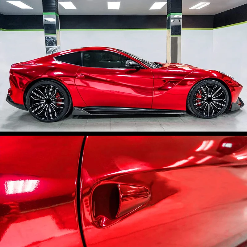 50x300cm Adhesive Red Chrome Mirror Vinyl Wrap Sticker Decal Film Sheet ...
