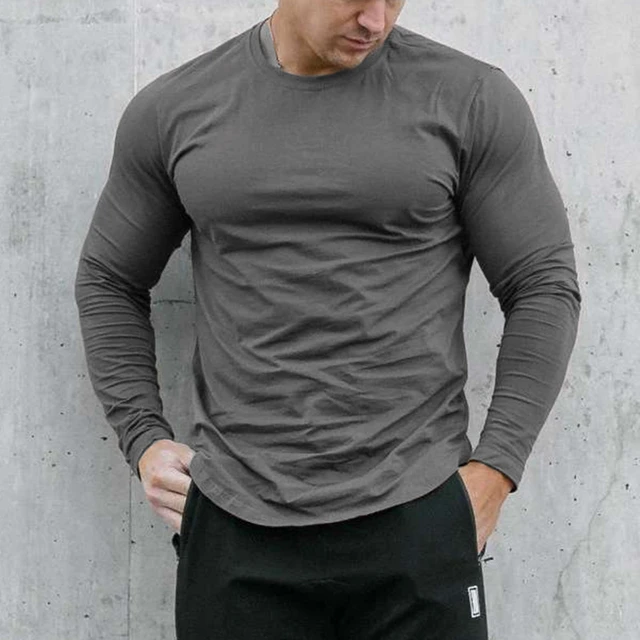 Casual Long Sleeve Men’s Gym Fitness Skinny T Shirt - Men's Fitness Apparel, Men's Sports ...