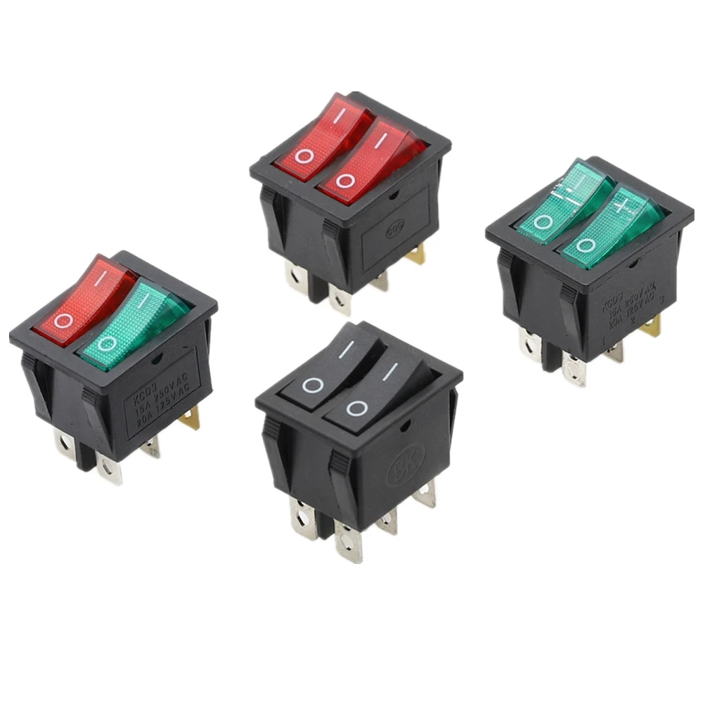 1pcs Double Rocker Switch Dpst 6 Pin On-off With Green + Red Light 20a ...