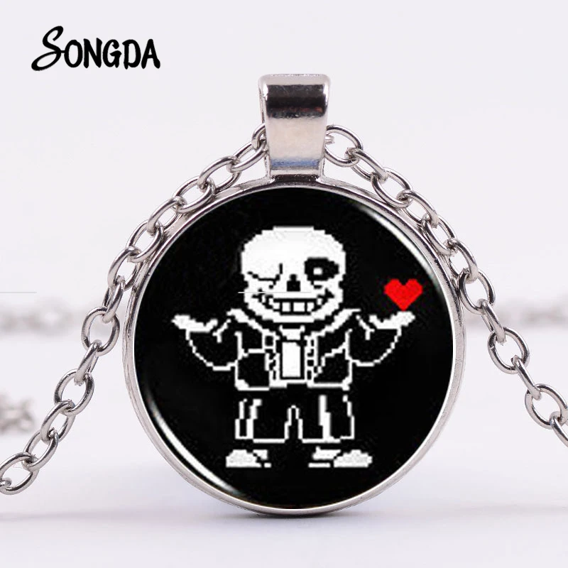 Undertale Sans 비디오 게임 목걸이 하트 재미 있는 사진 게임 피규어, 유리 돔 펜던트 긴 체인 남자 여자 코스프레 ...