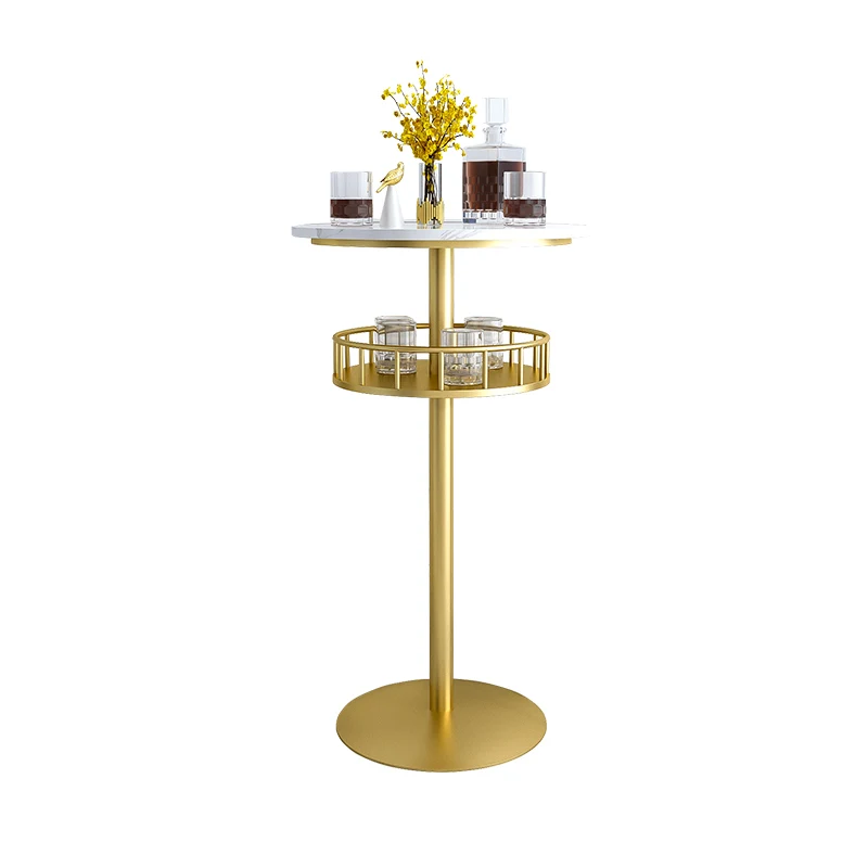 Bar Round High Table With Storage Basket Marble Bar Table Milk Tea ...